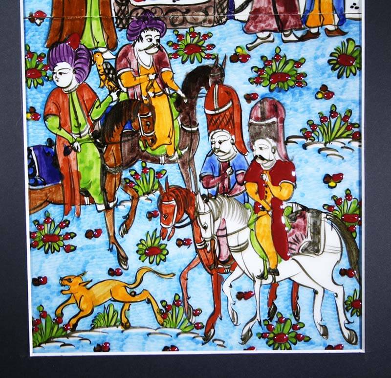 Ottoman Empire Hunting Scene Tile - Iznik Panel Art