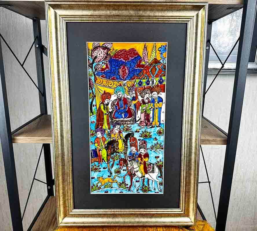 Ottoman Empire Hunting Scene Tile - Iznik Panel Art